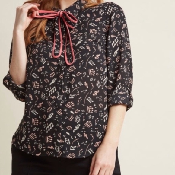 Modcloth | Tops | Modcloth Music Note Print Button Down Blouse Top ...